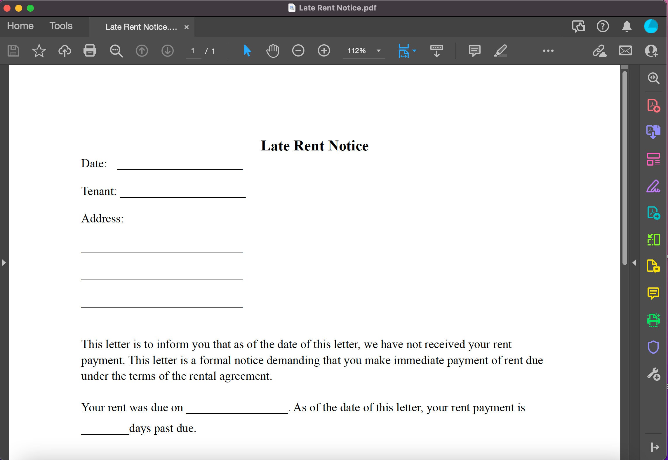 Late Rent Notice Template Editable PDF | Landlord Form Tenant Late ...