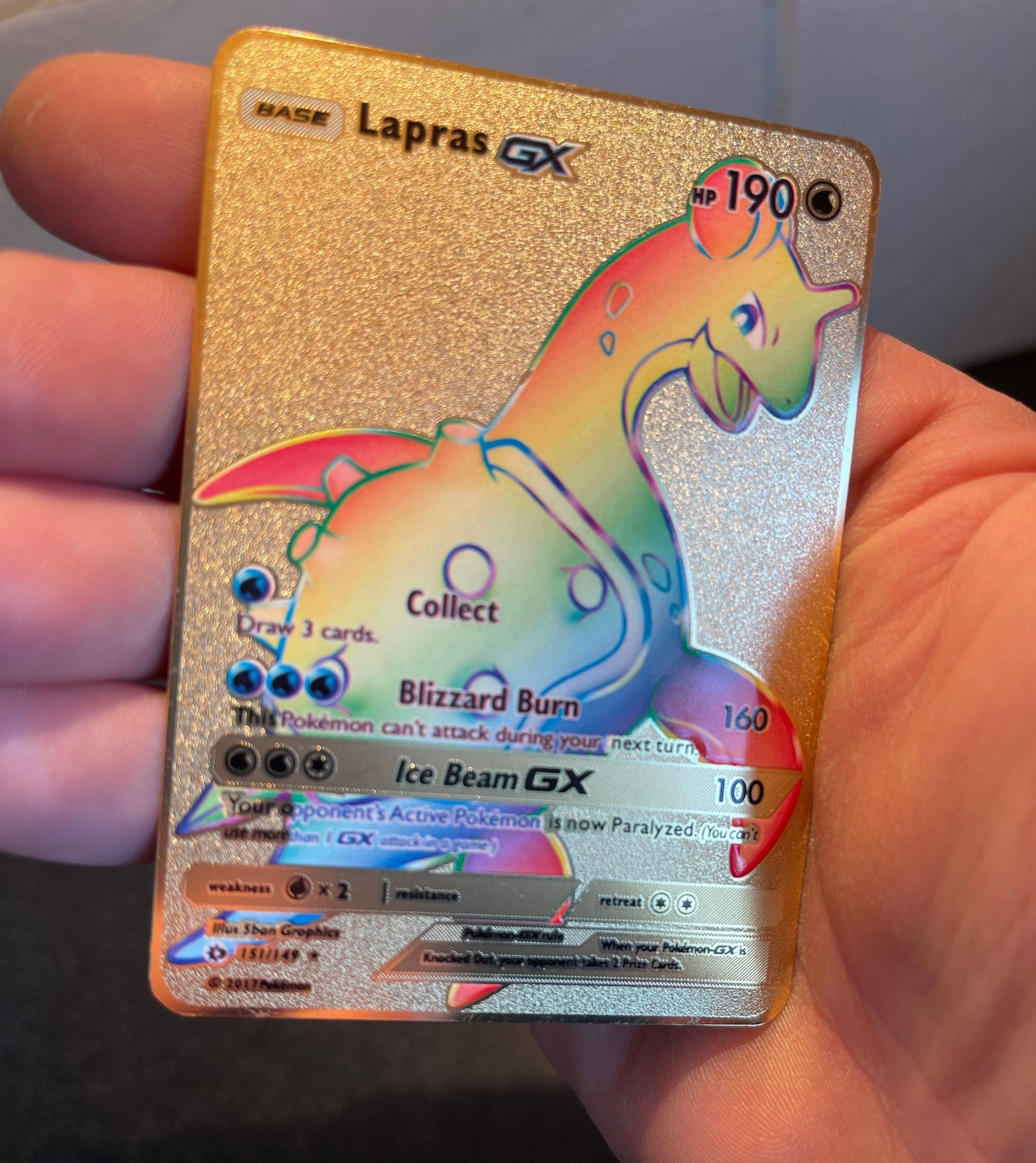 Rainbow Lapras GX Gold Metal Custom Pokemon Card Ex Gmax Vmax - Etsy