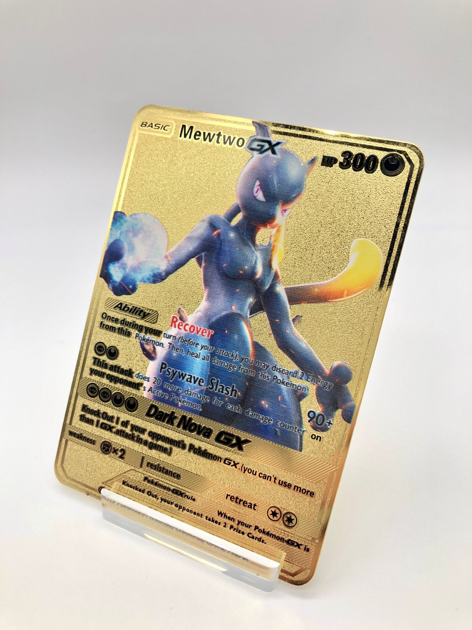 Gold Metal Pokemon Card Mewtwo Shiny Gx Card | Etsy