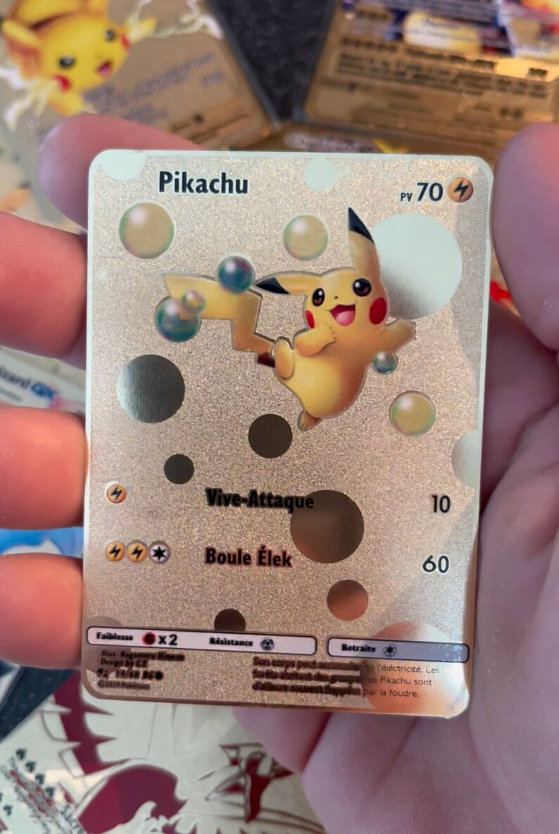 Gold Metal Pikachu Custom Pokemon Card Vmax Gx Ex Rare Gift | Etsy