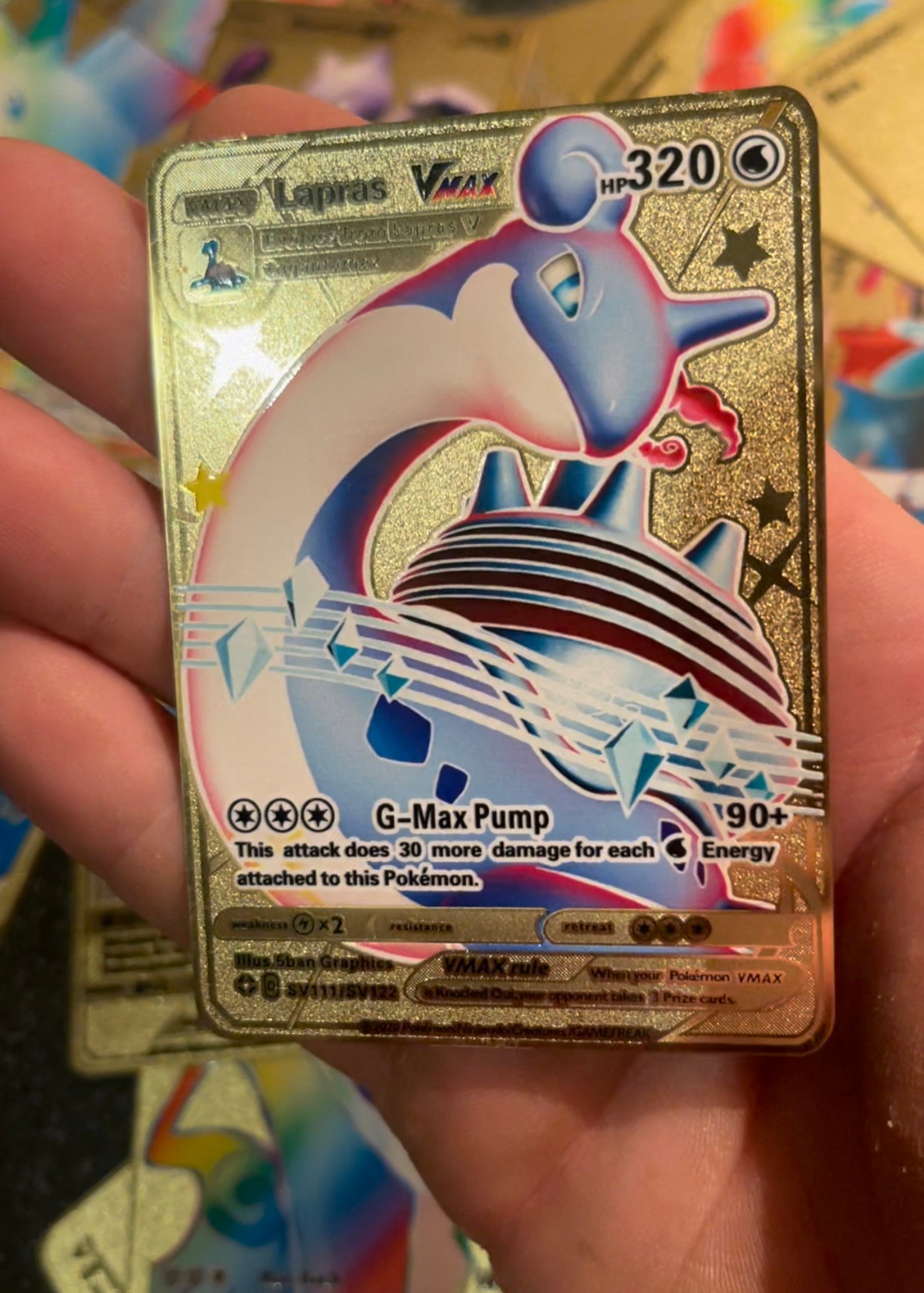 Gold Custom Pokemon Card Lapras Vmax Shiny Ex Gx Shadows Etsy
