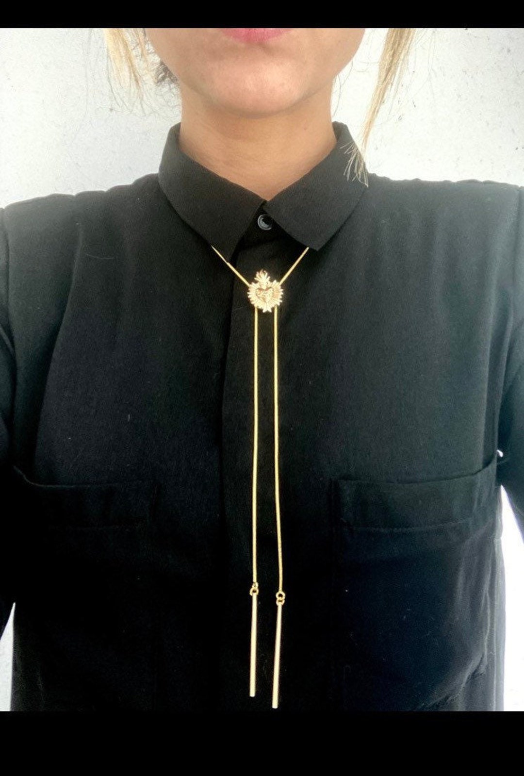 Bolo Sacred Heart 18k Gold Plated Thin Chain Bolo Goth Bolo Tie Heart ...