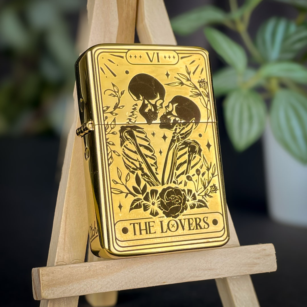 Skull Lovers Tarot Card Custom Engraved Lighter || Personalised Lighter ...