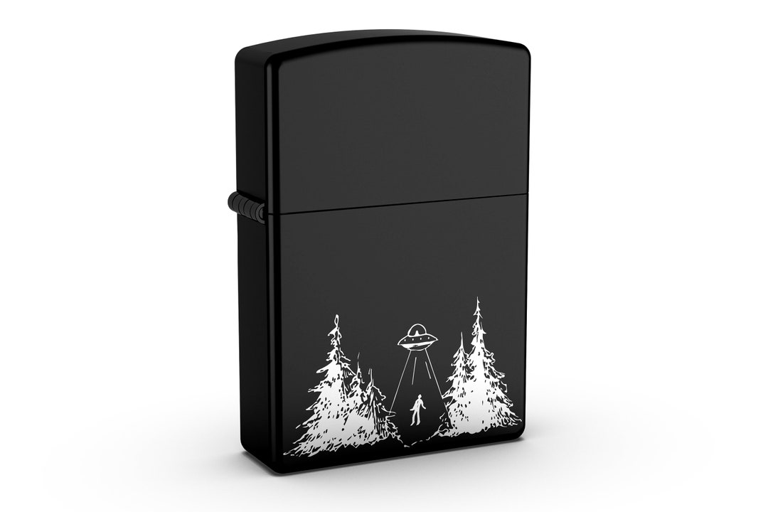 UFO Beaming up Man Custom Engraved Lighter Personalised Lighter Gift ...
