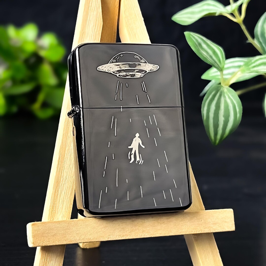 UFO Beaming up Man Custom Engraved Lighter || Personalised Lighter Gift ...