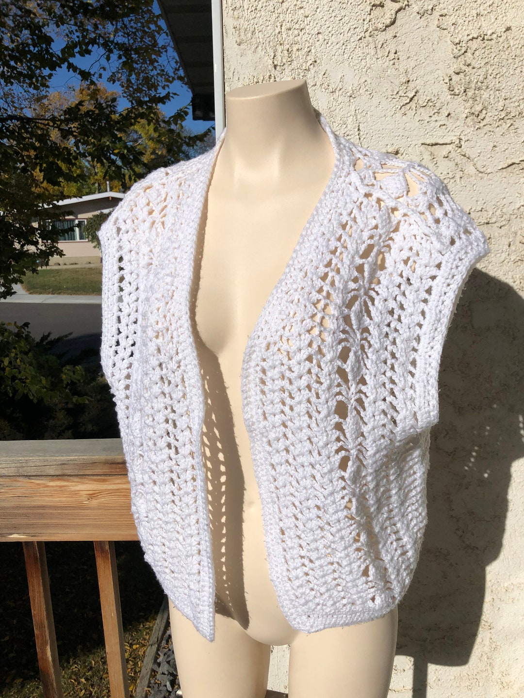 Thrifted Hand Crochet White Vest - Etsy