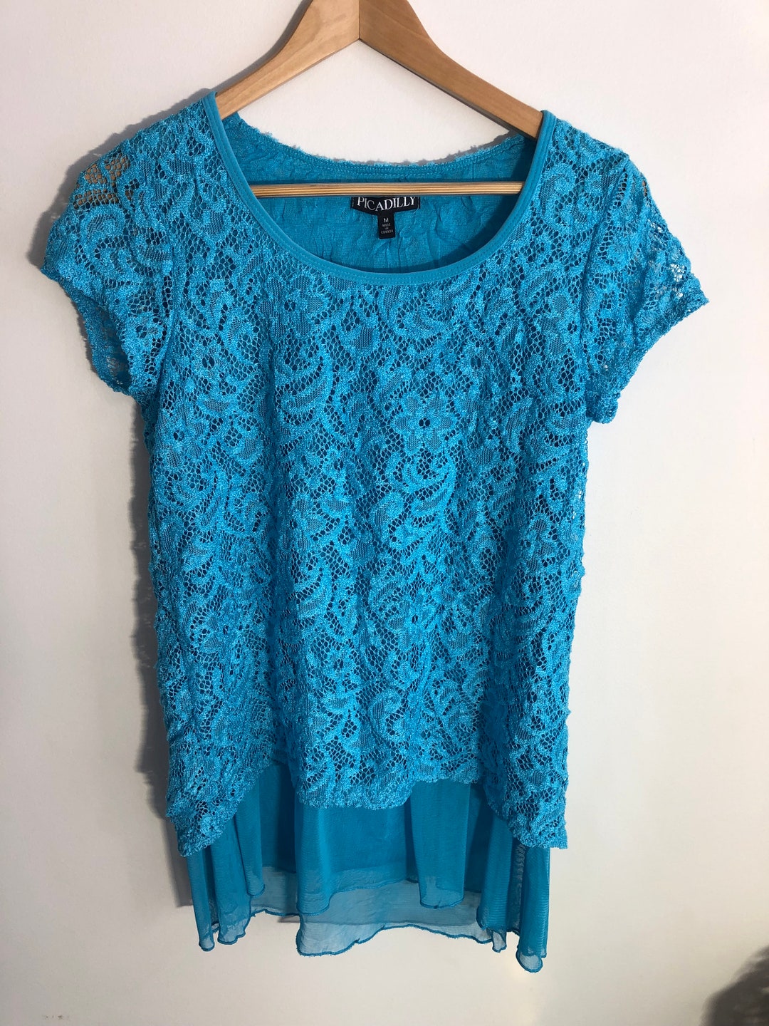 Vintage Piccadilly Blue Lace Layered Short Sleeve Top - Etsy