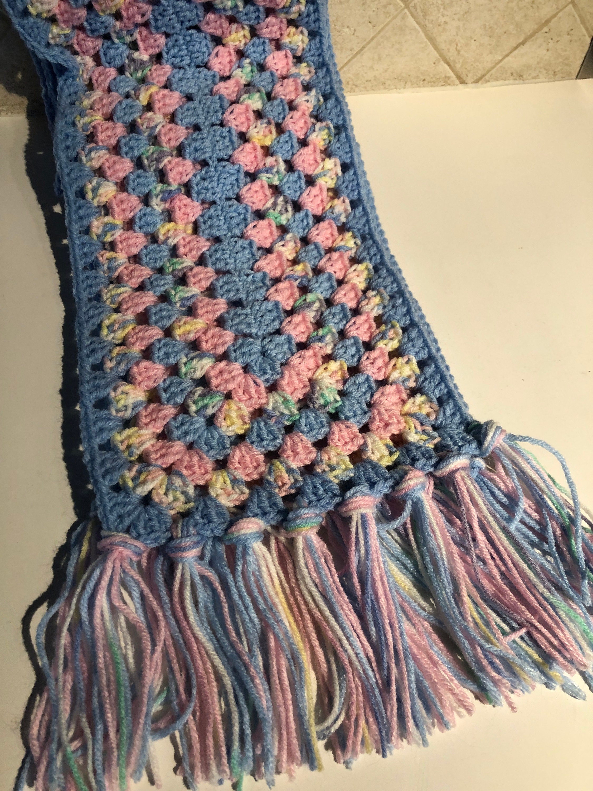 Rectangle Granny Square Pink and Blue Crochet Scarf - Etsy