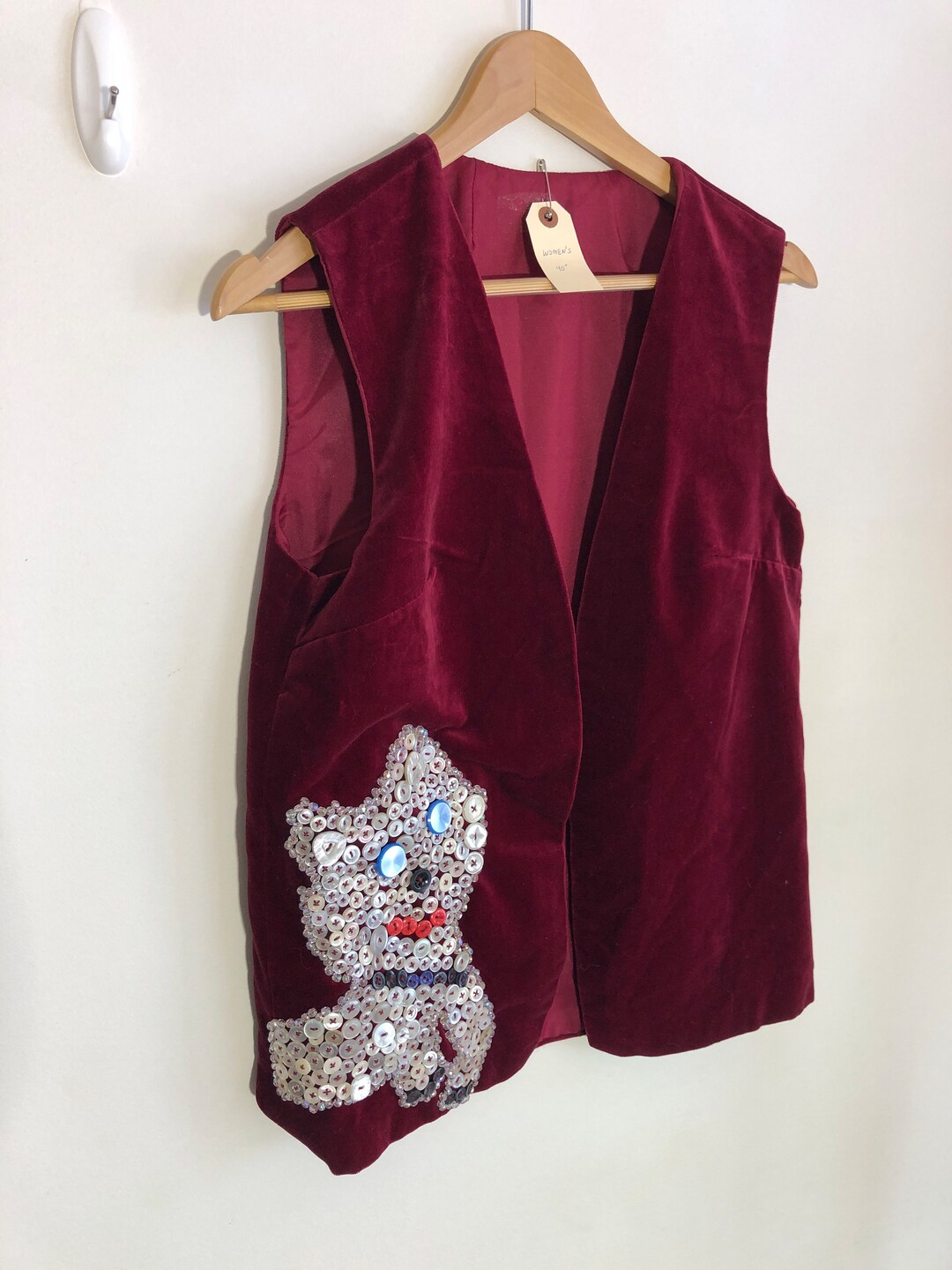 Vintage Red Velvet Vest With Button Art - Etsy