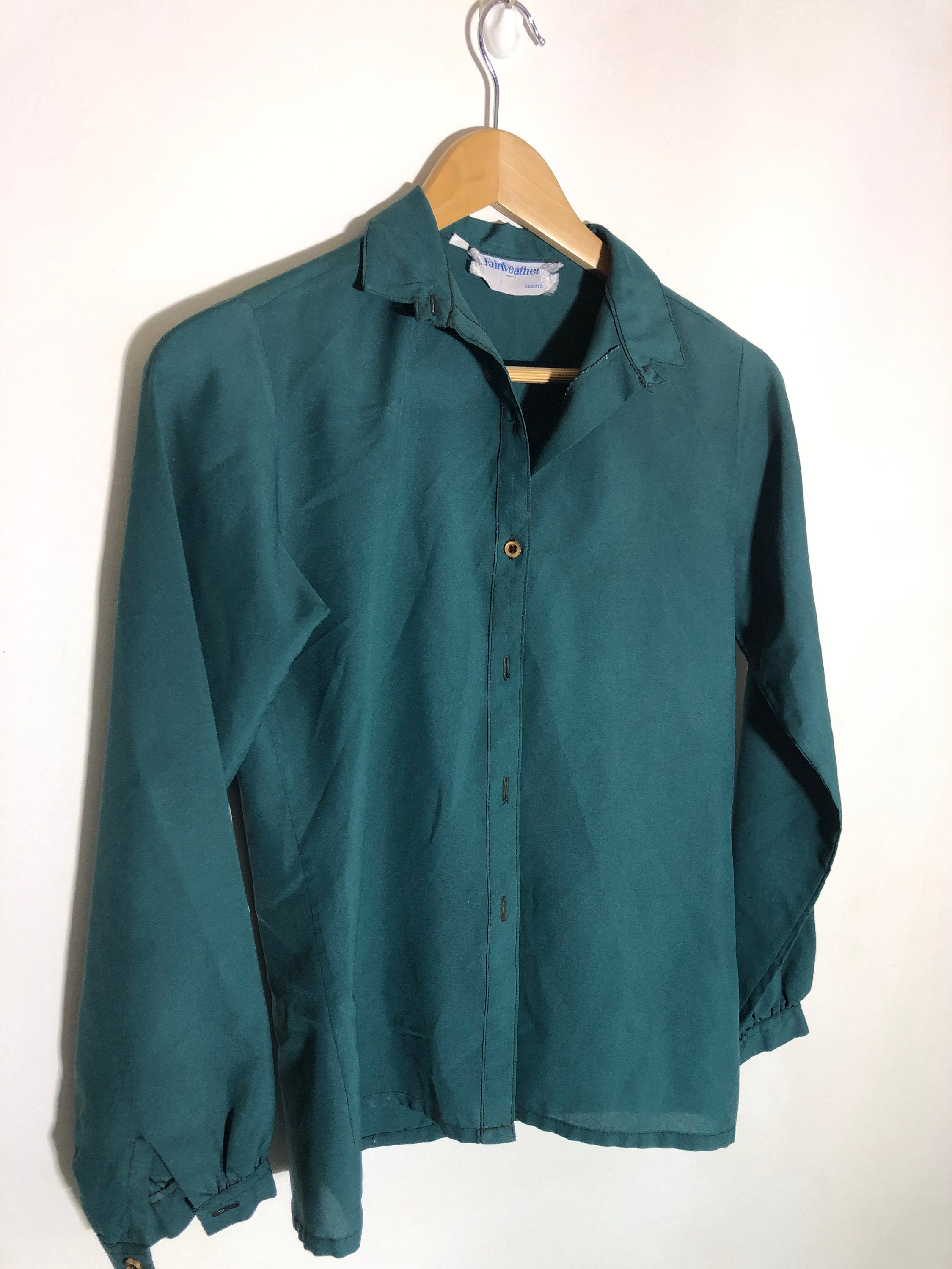 Fair Weather Dark Green Button up Blouse - Etsy