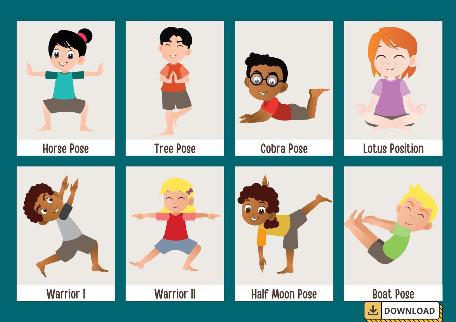 Kids Yoga Poses, Yoga Poses, Yoga Poses for Beginners, Printable Yoga ...