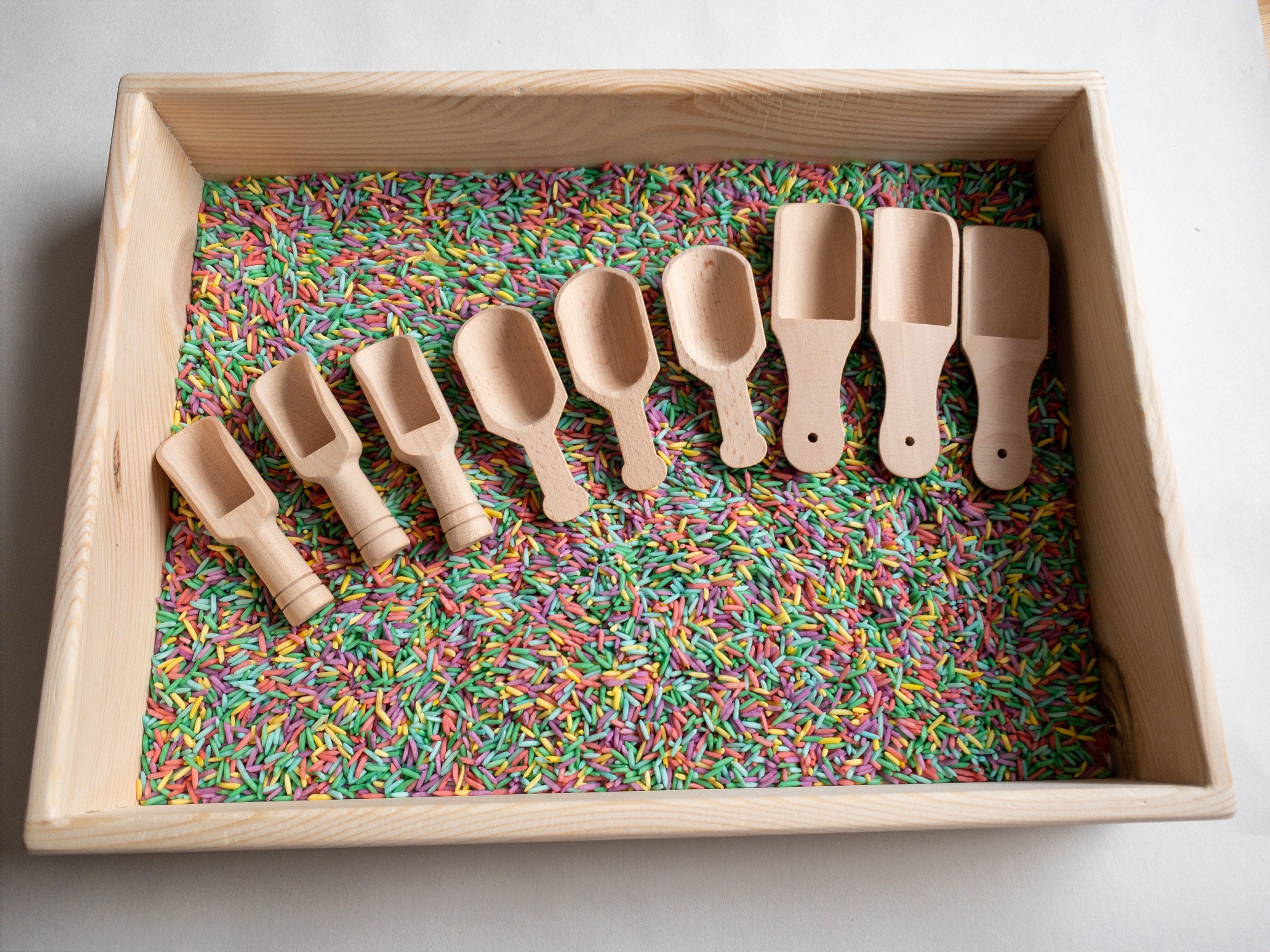 Montessori Wooden Scoop Set of 9, Sensory Bin Tools - Etsy UK