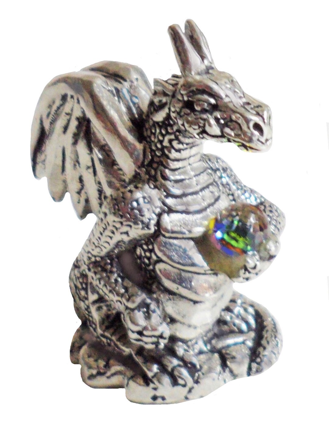 Dragon With Glass Crystal-style Ball Solid Pewter Ornament - Hand Made ...