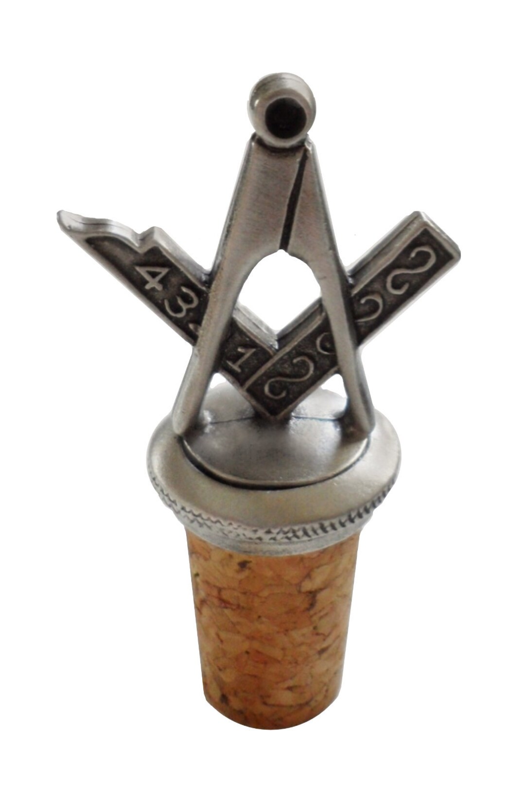 Masonic Square & Compasses Pewter and Cork Wine Bottle Stopper Hand ...