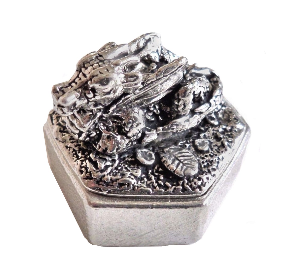 Dragon Hexagonal Pewter Pill Small Trinket Box Solid Pewter - Etsy