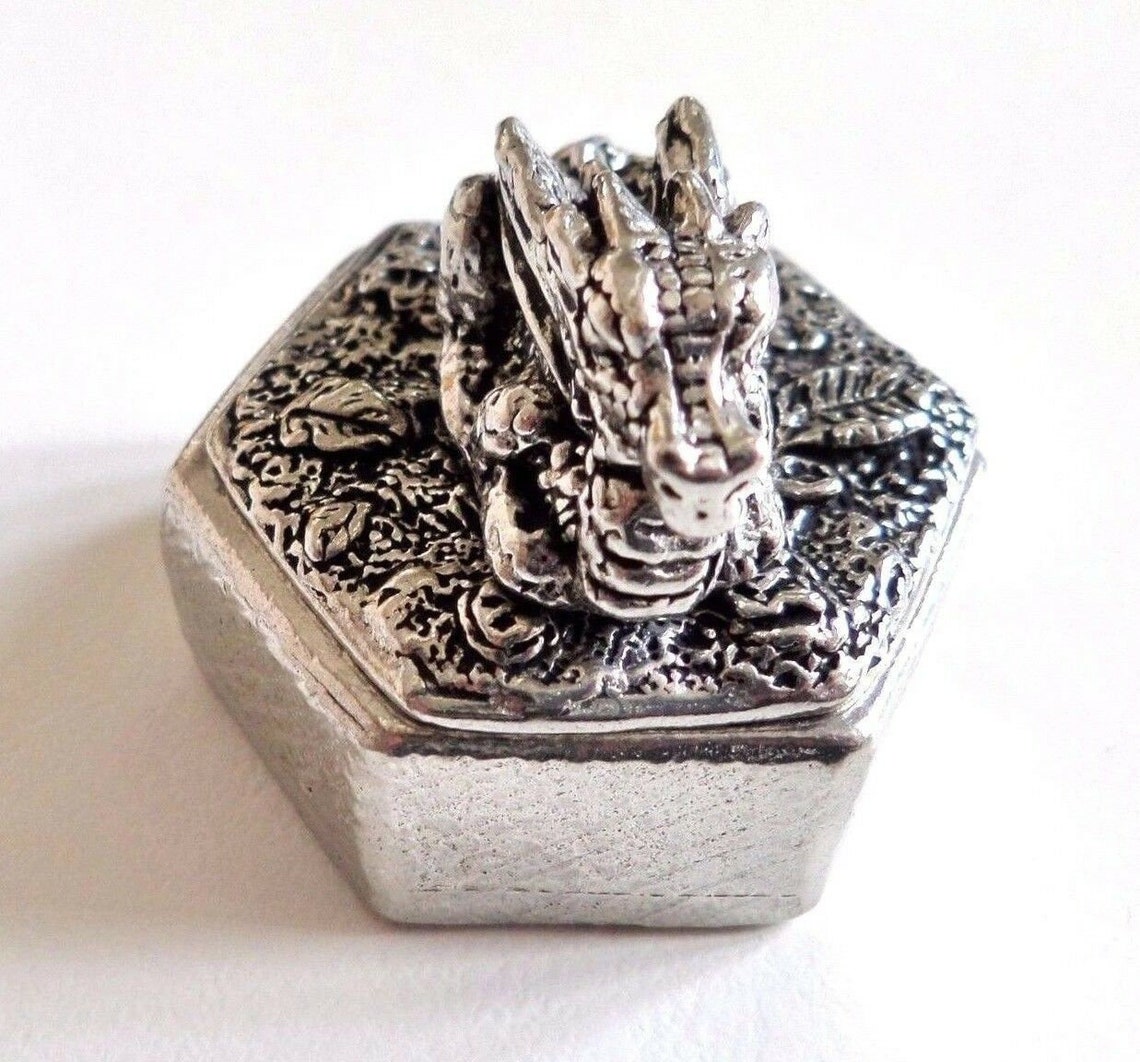 Dragon Hexagonal Pewter Pill Small Trinket Box Solid Pewter - Etsy