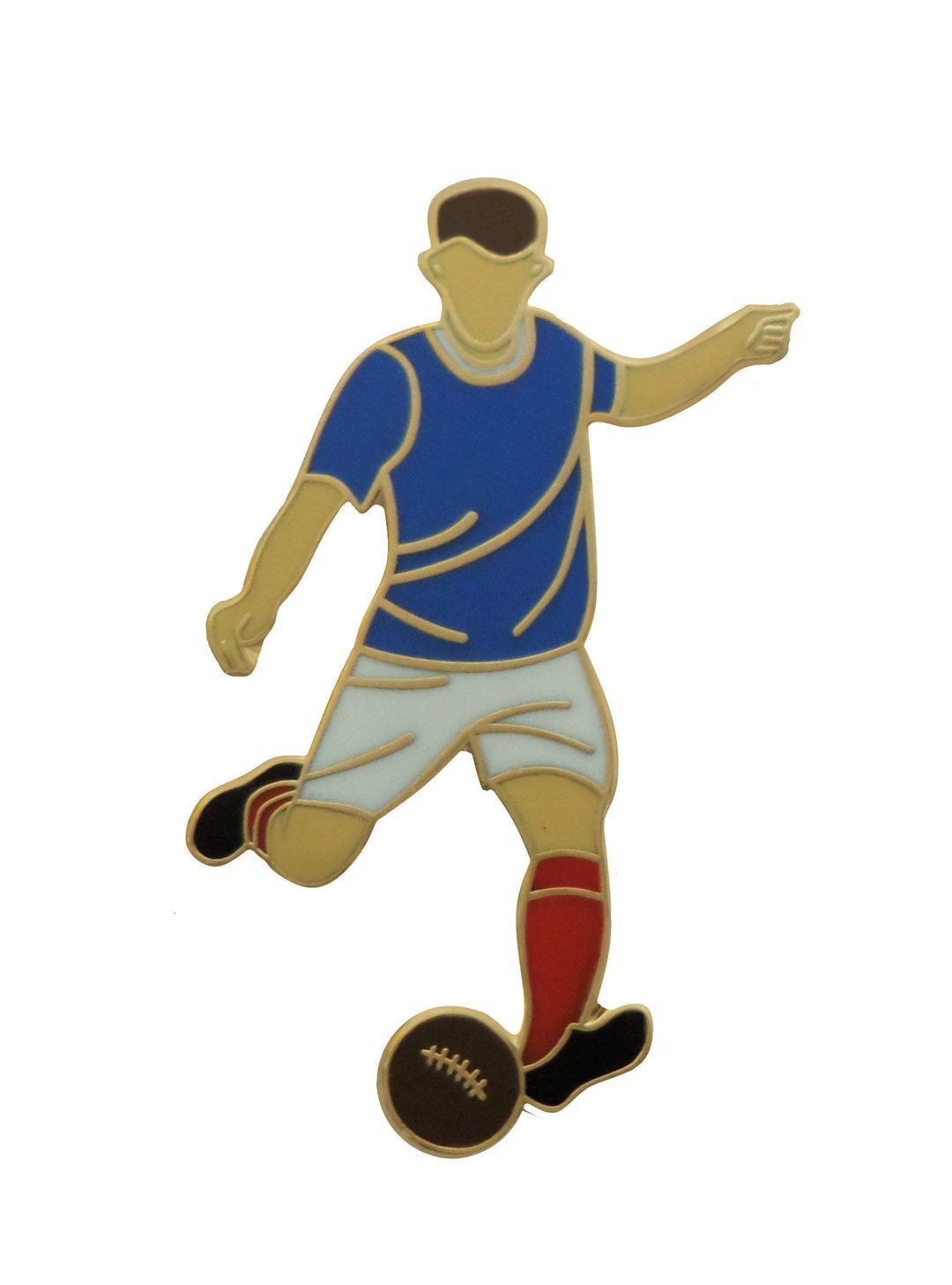 Football Soccer Player Pin Badge - Royal Blue & White With Red Socks ...