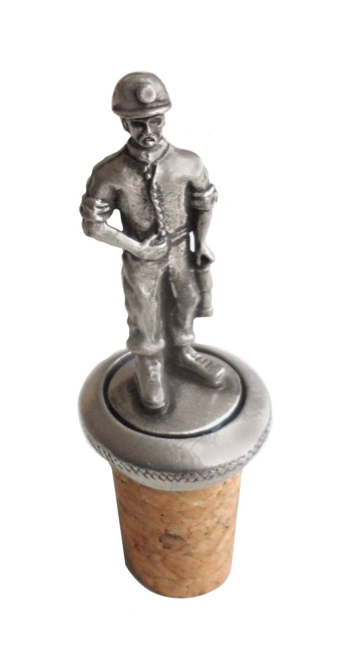 Wales Welsh Coal Miner Mining Figure Pewter and Cork Wine Bottle ...