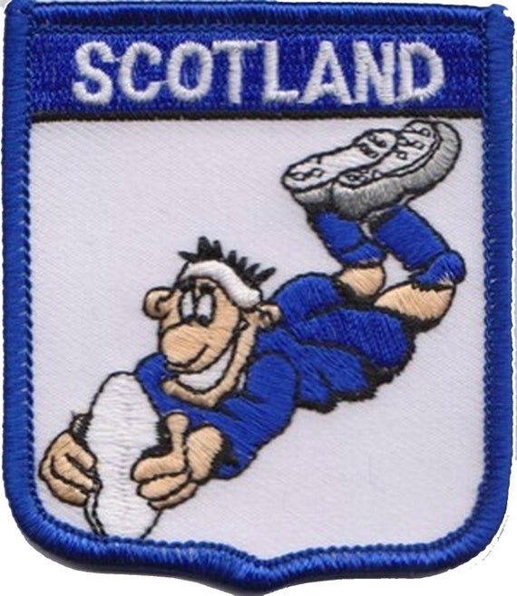 Scotland Rugby Player Cartoon Shield Embroidered Patch | Etsy