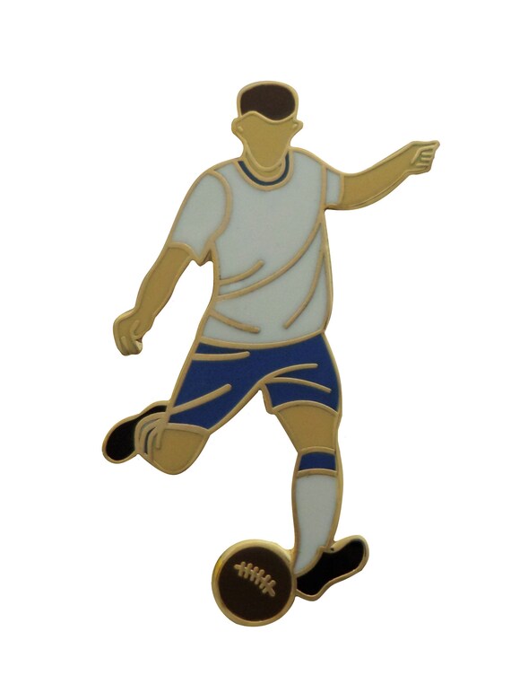 Football Soccer Player Pin Badge White & Royal Blue - Etsy UK