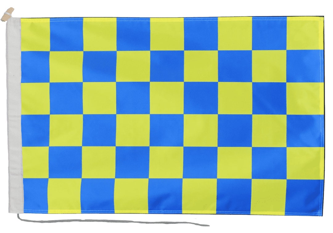 Checkered Yellow & Blue Flag With Eyelets or Rope and Toggle - Hand ...
