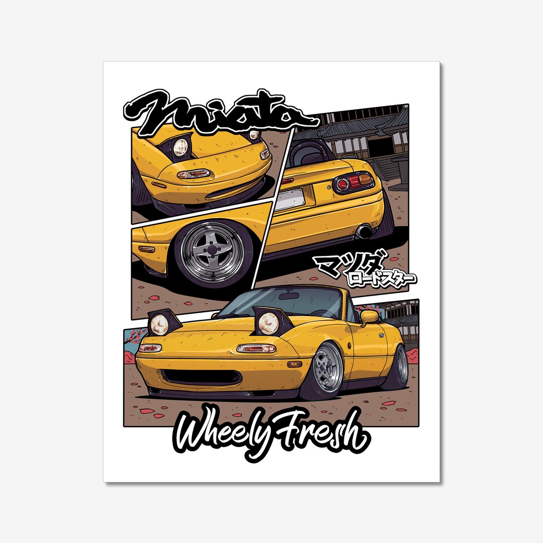 Yellow Miata/mazda Mx5 Comic Style Poster / Enhanced Matte Art Paper ...