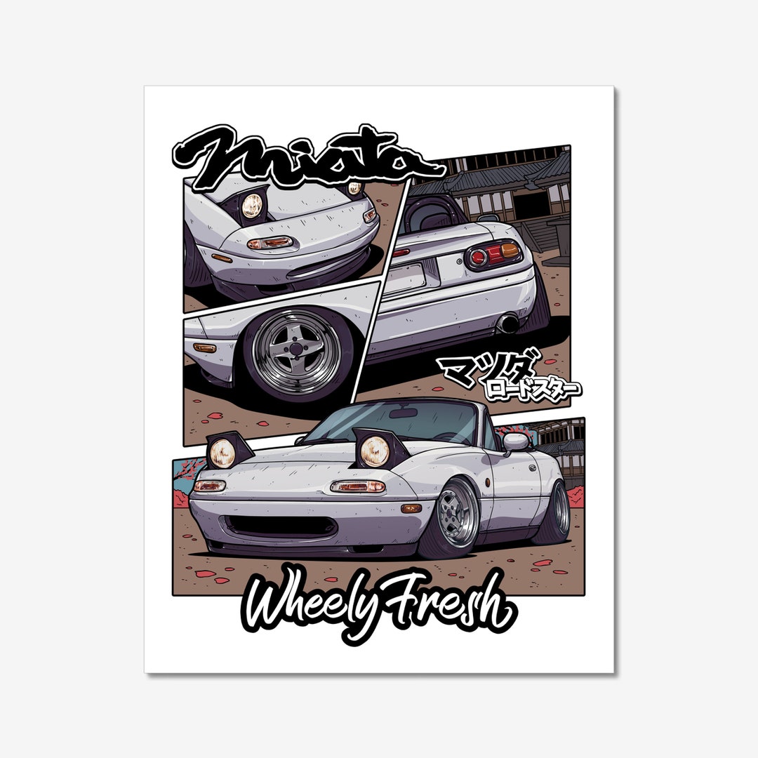 White Miata/mazda Mx5 Comic Style Poster / Enhanced Matte Art Paper ...