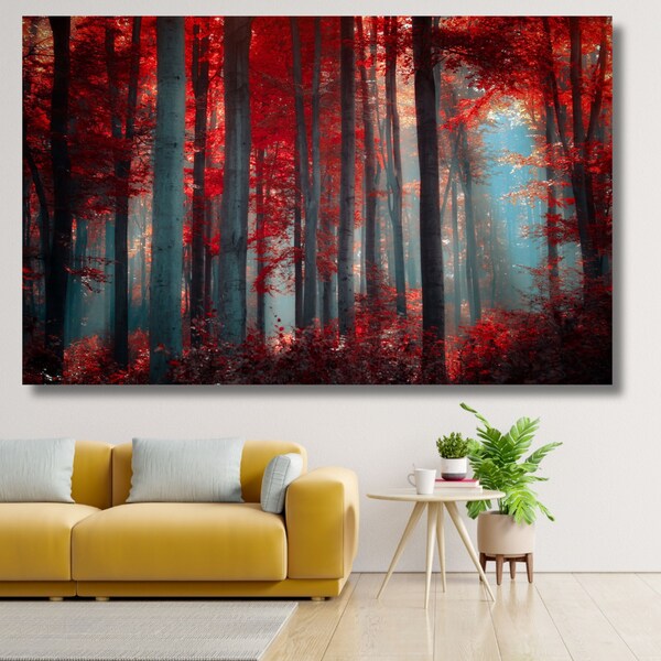 Red Leaves Forest Canvas - Etsy