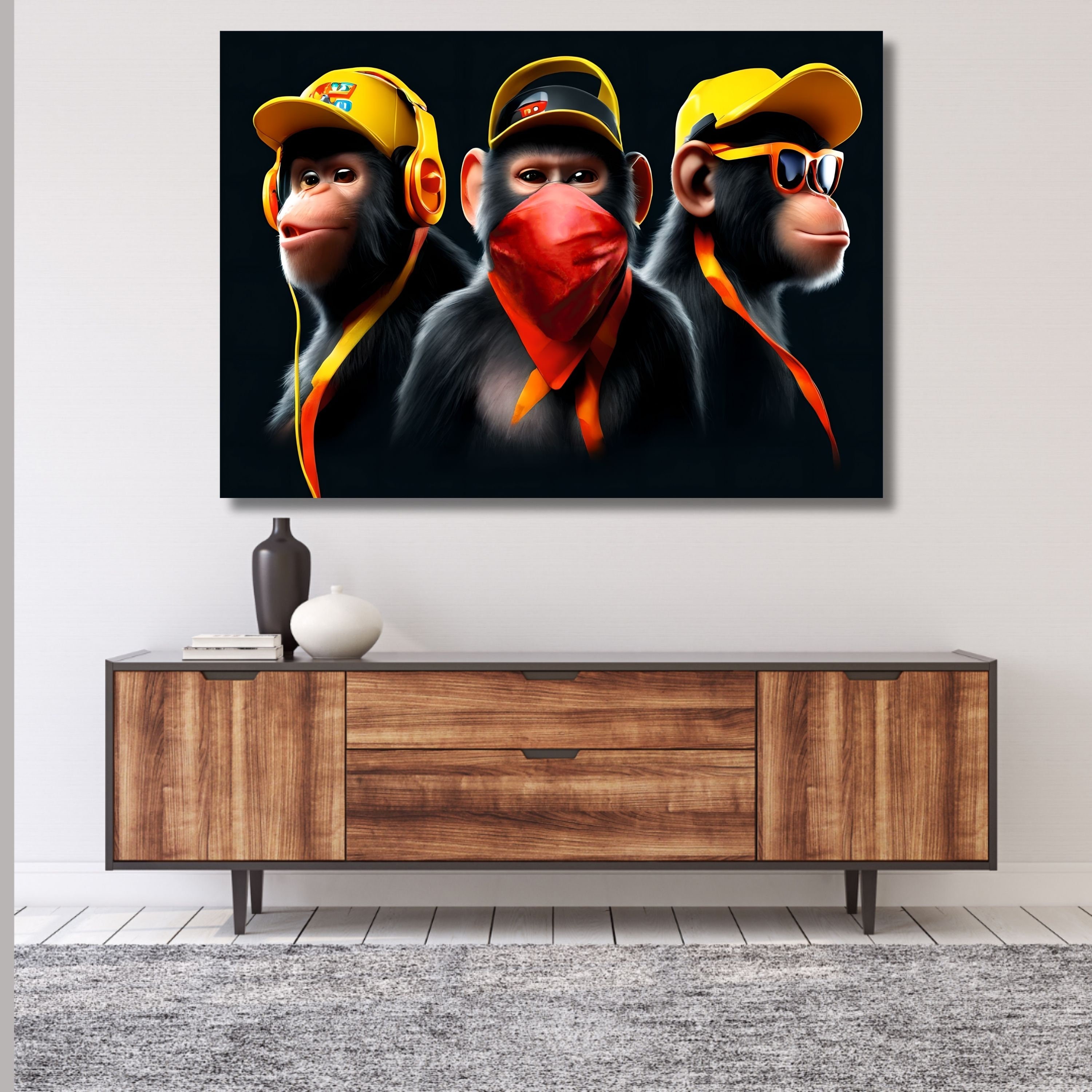 CANVAS WALL DESIGN Three Wise Monkeys Canvas Art,modern Wall Decor ...