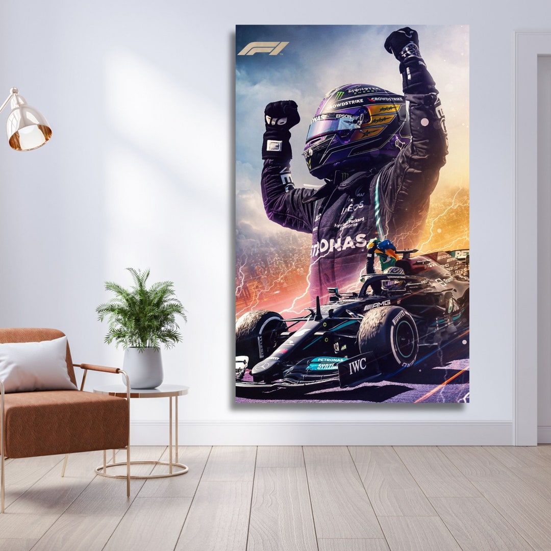 Lewis Hamilton F1 Canvas Wall Art, Hamilton Mercedes Car Race Win F1 ...