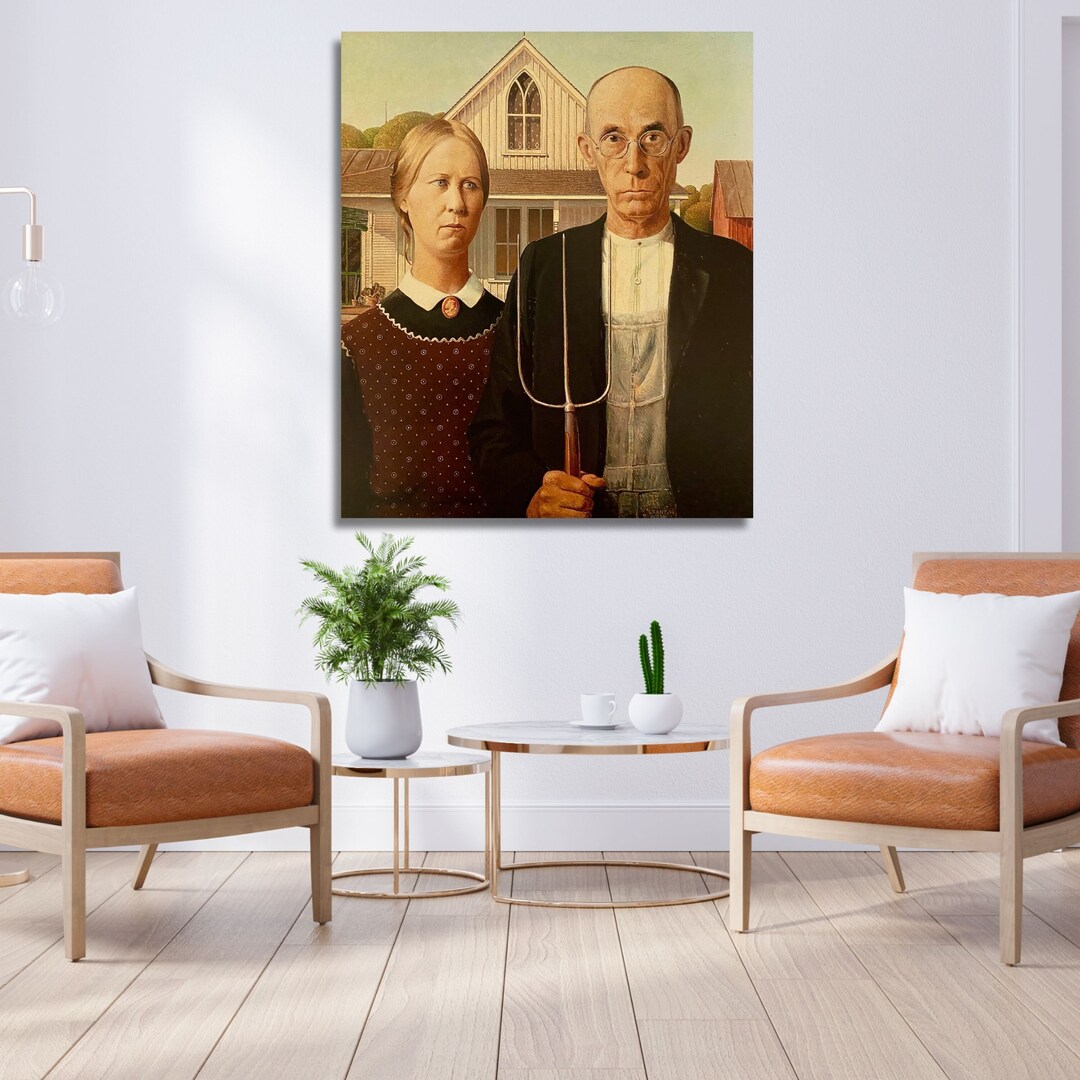 CANVAS WALL DESIGN American Gothic Poster, Grant Wood 1930, American ...
