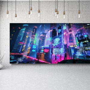 Cyberpunk City Neo Futuristic Canvas Poster, Wall Art, Wall Decor ...