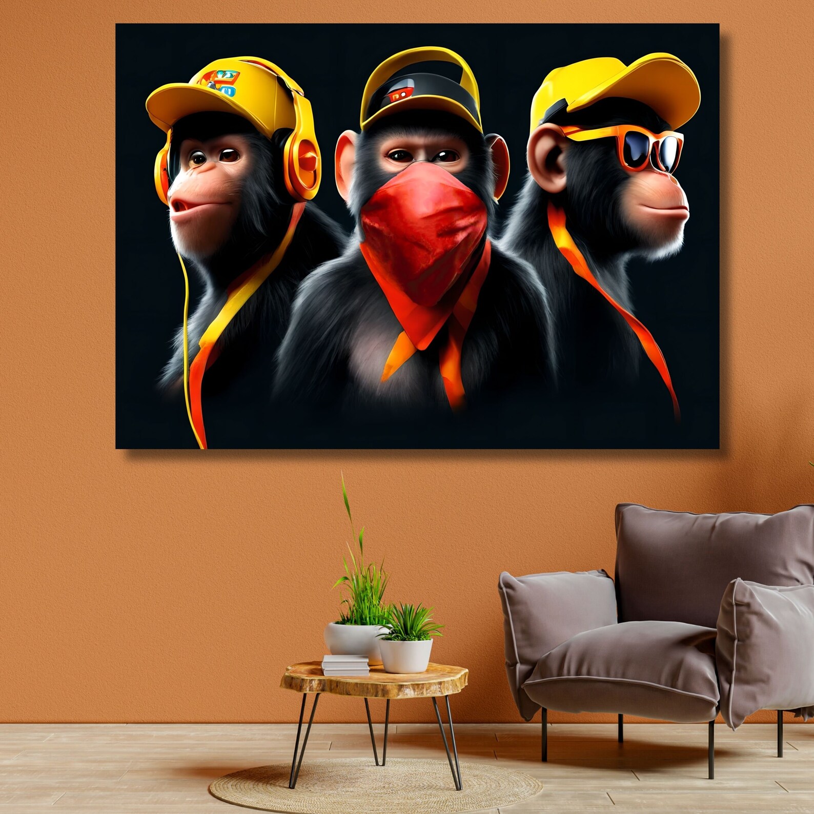 CANVAS WALL DESIGN Three Wise Monkeys Canvas Art,modern Wall Decor ...
