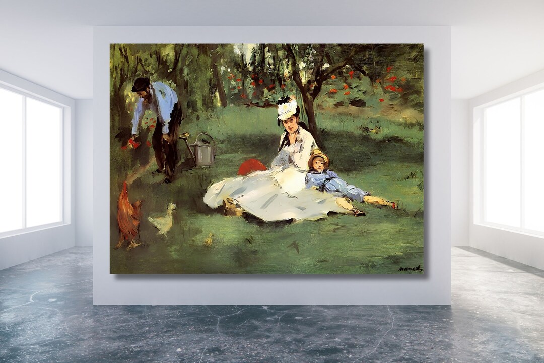 Edouard-manet The-monet Family in the Garden Modern Canvas Wall Art ...