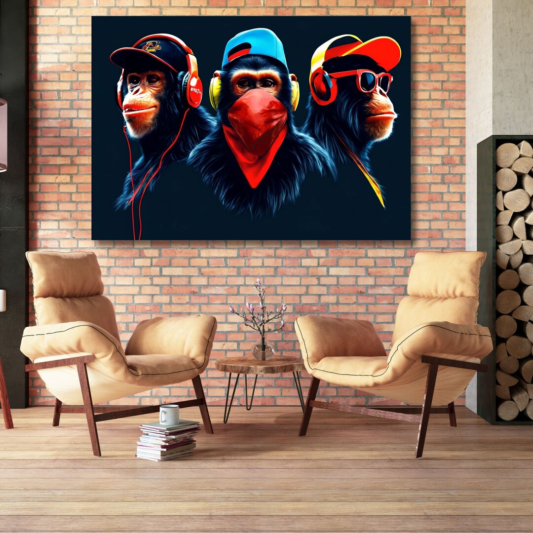 CANVAS WALL DESIGN Three Wise Monkeys Canvas Art,modern Wall Decor ...