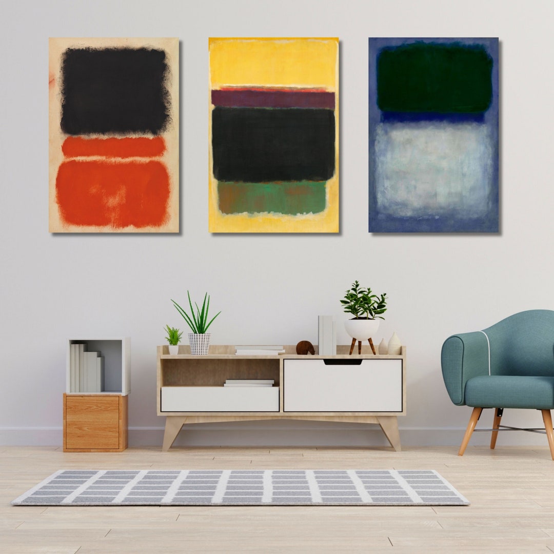 Set of Three Mark Rothko Boho Canvas Art, Abstract Minimalism Painting ...