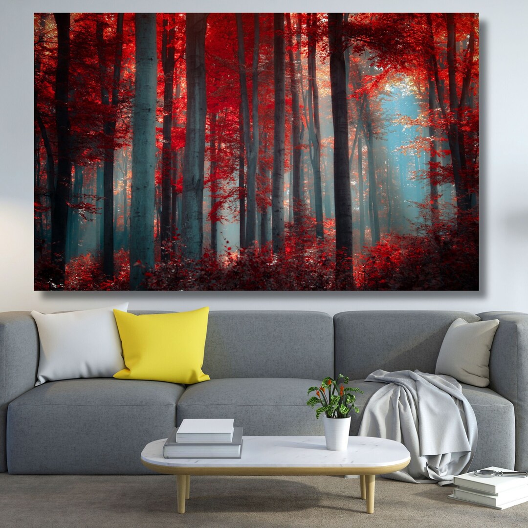 Red Leaves Forest Canvas Wall Art,landscape Canvas Print Art,natural ...