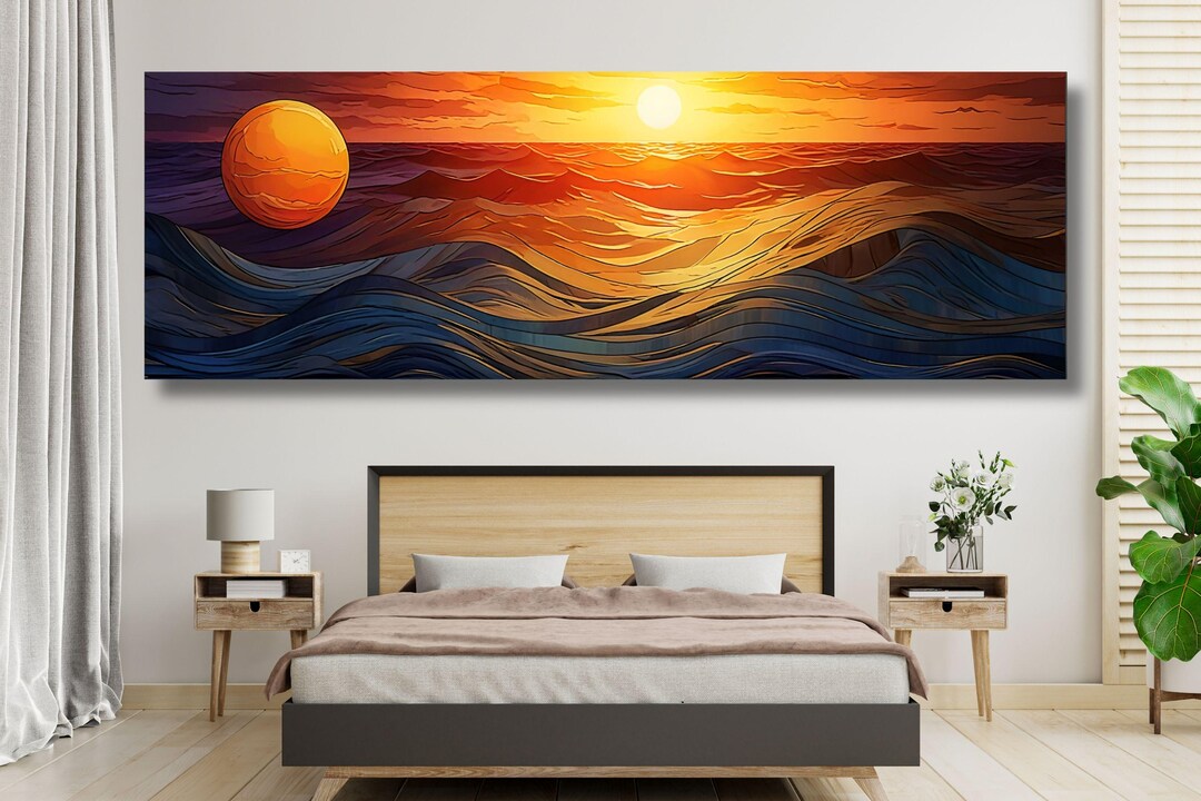Sunrise Wood Wall Art Above Bed Decor Canvas Wooden Long Sunshine ...