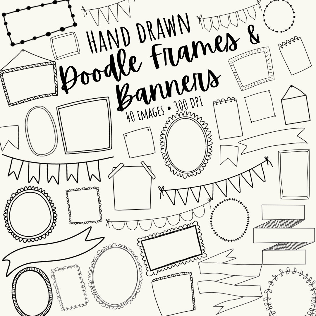 Hand Drawn Frames and Banners Doodle Clipart, Clipart for Planners ...