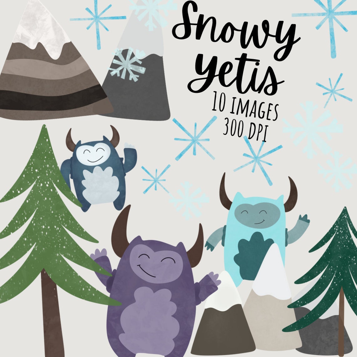 Snowy Yeti Clipart | Hand Drawn Cute Yeti Clipart | Snow Monsters ...