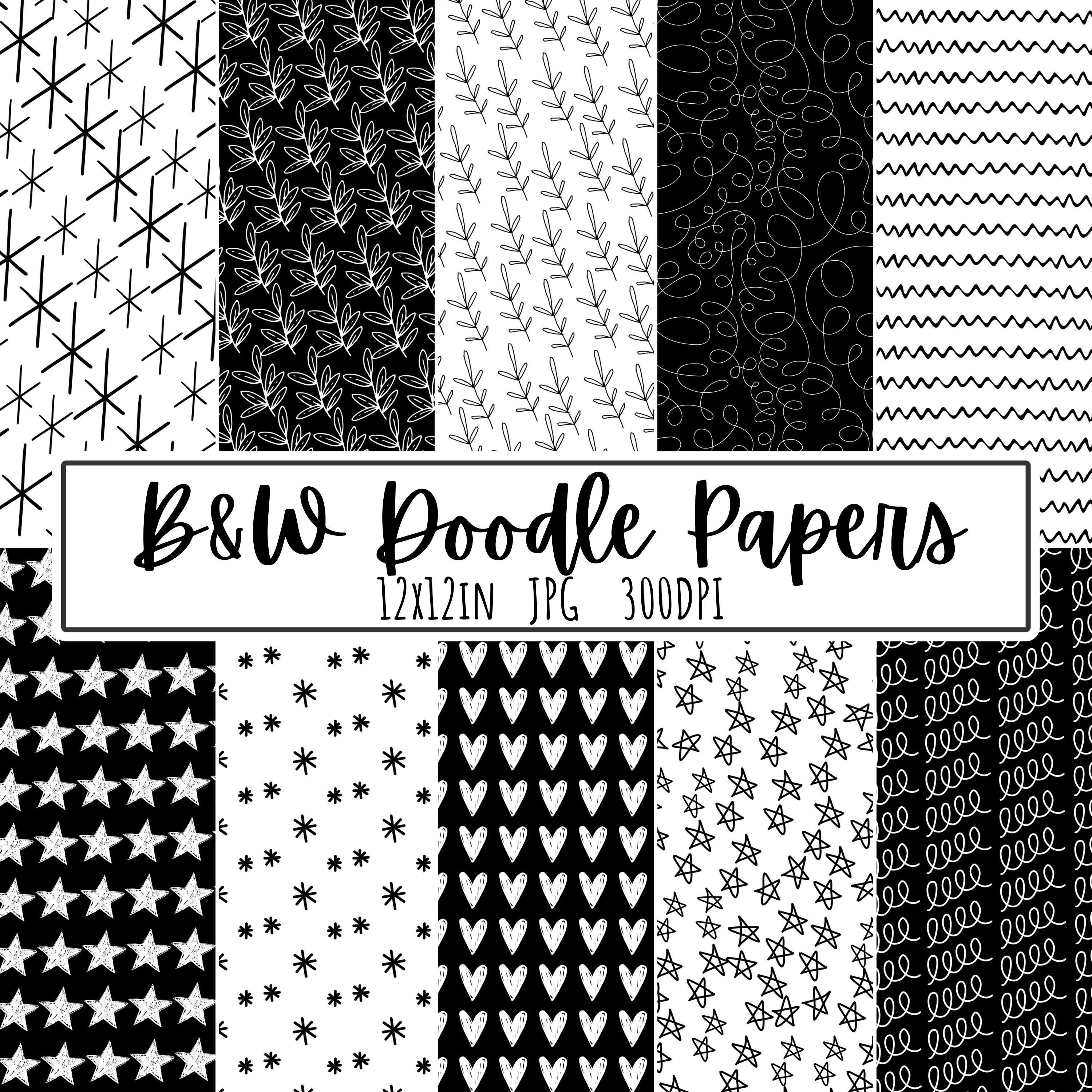 Black & White Doodle Digital Papers Hand Drawn Doodles Digital ...