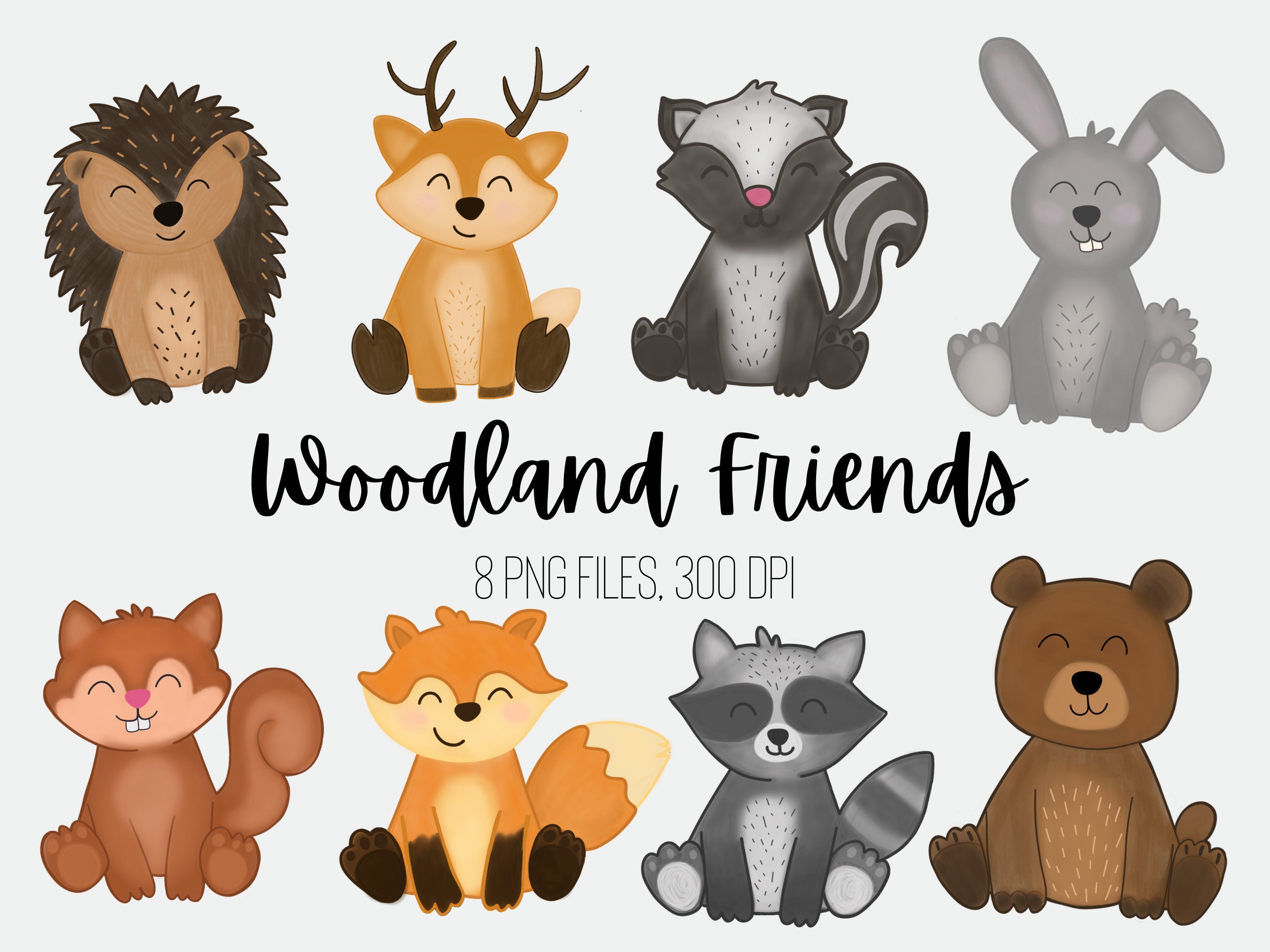 Woodland Friends Clipart, PNG Images, Hand Drawn Animals, Forest Animal ...
