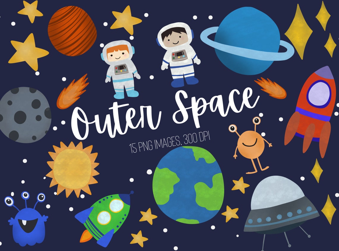 Outer Space Clipart Bundle, Watercolor, Aliens, Planets, Astronauts ...