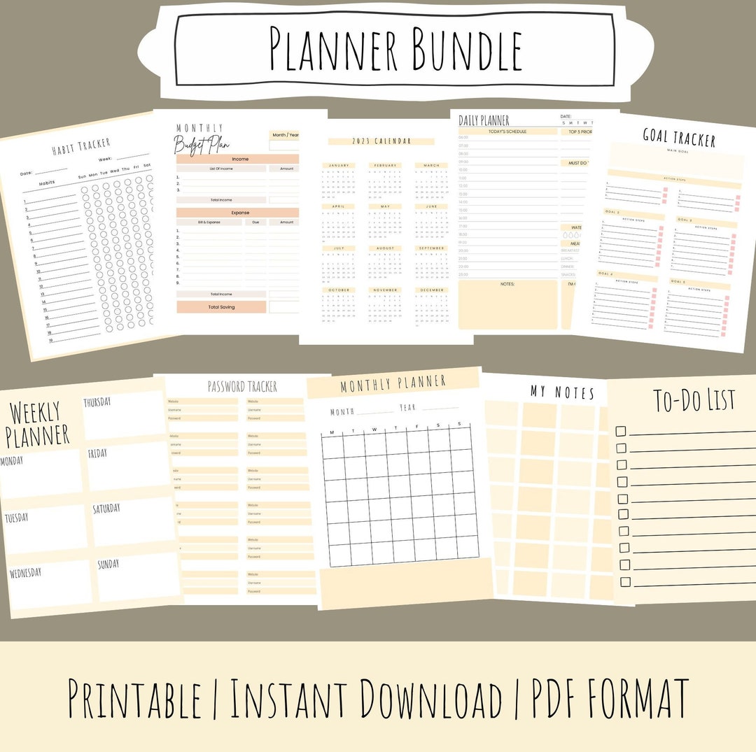 Pink Simplistic Planner Bundle, Minimalist Digital Planner, Printable ...
