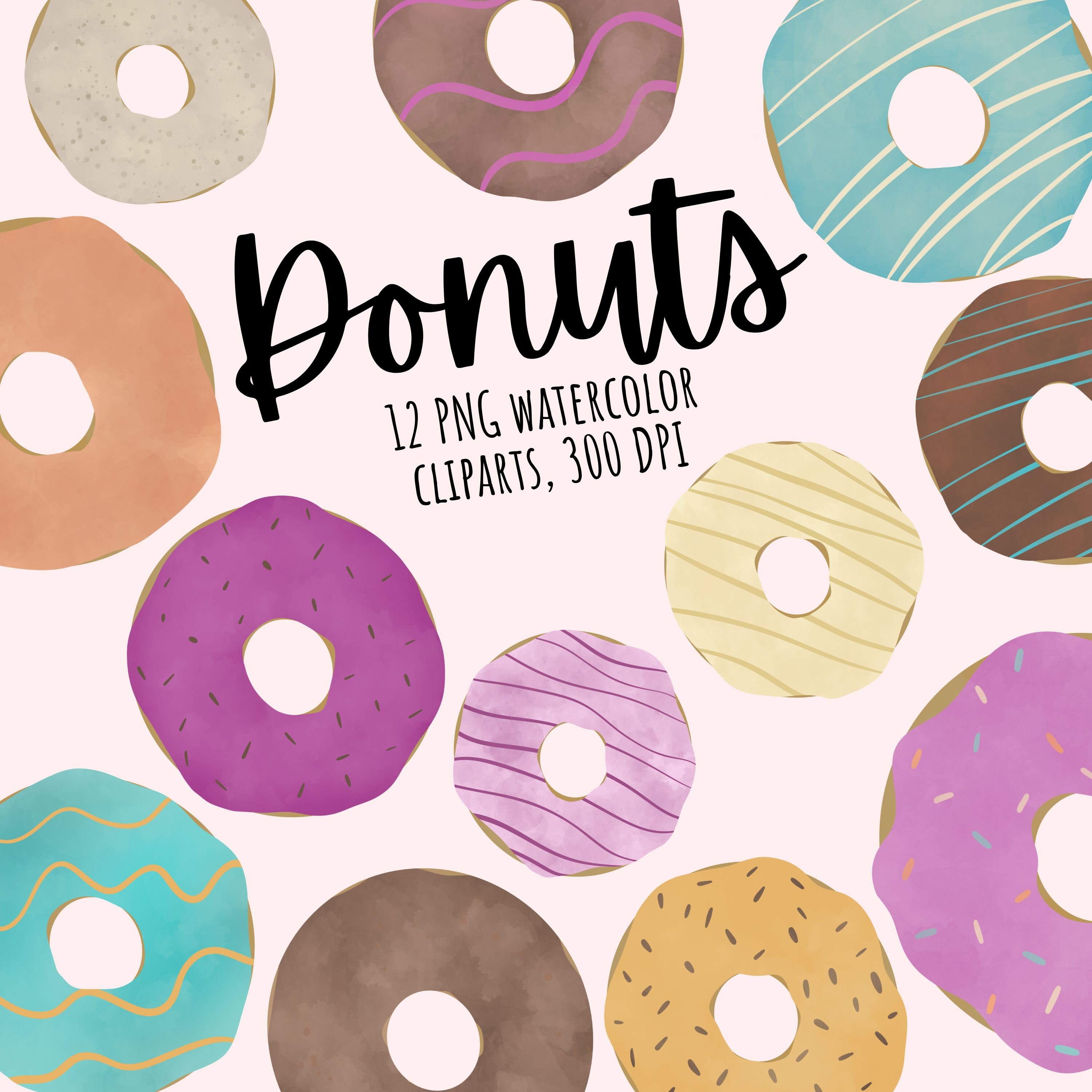 Watercolor Donut Clipart | Precropped Donut Clipart PNG Files ...