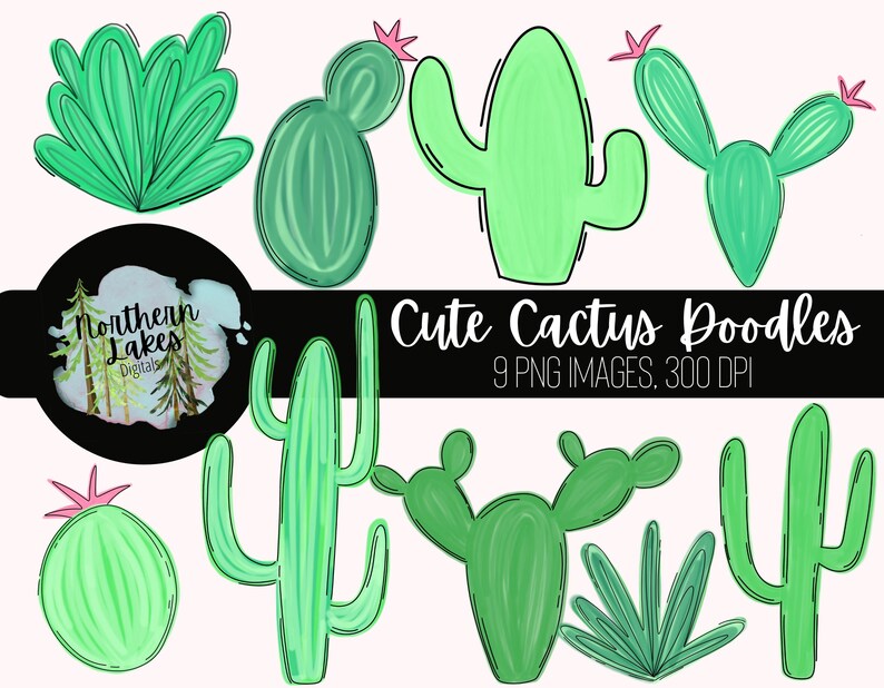 Cute Cactus Clipart Doodle Art Girly Cactus Hand Drawn - Etsy