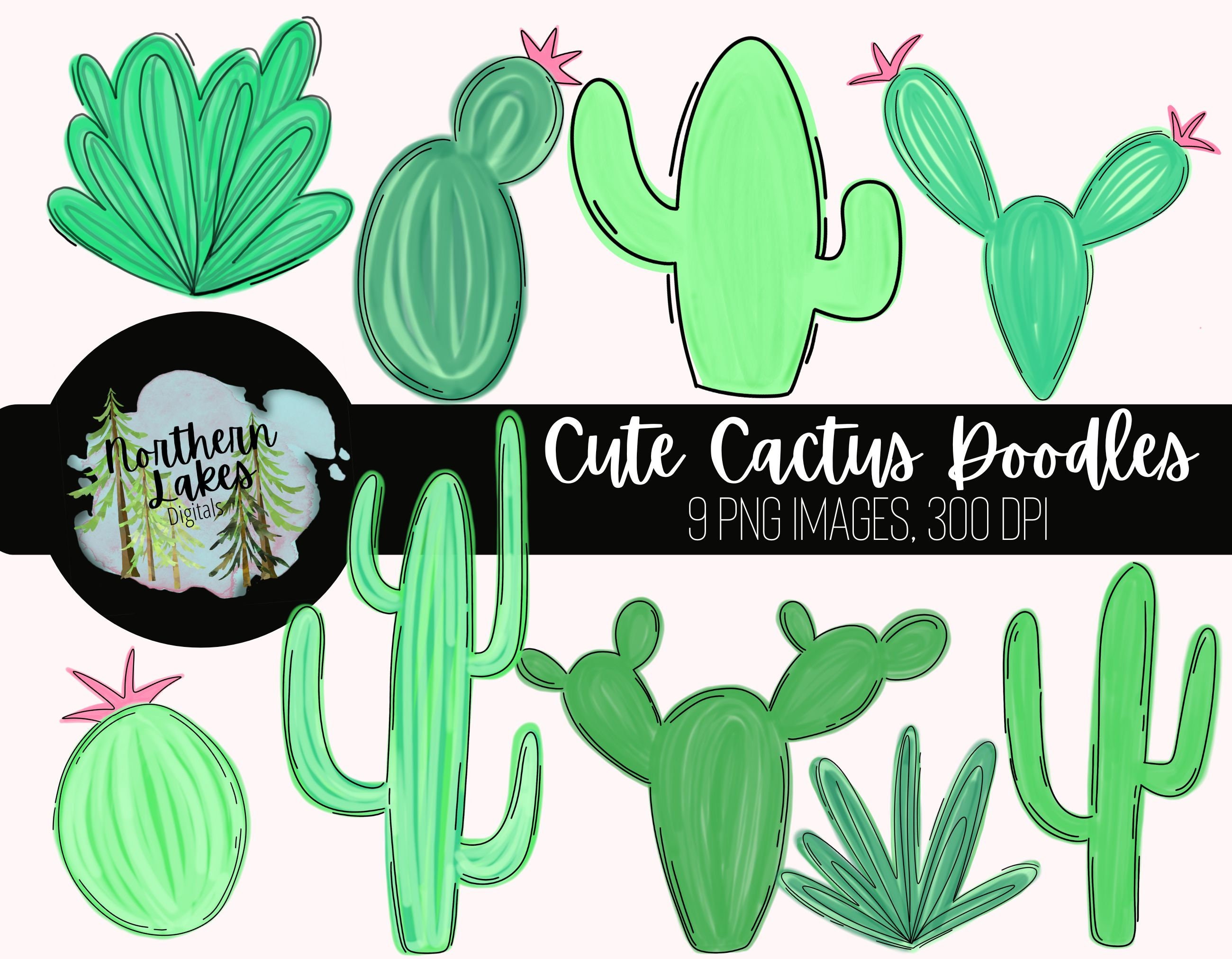 Cute Cactus Clipart Doodle Art Girly Cactus Hand Drawn - Etsy