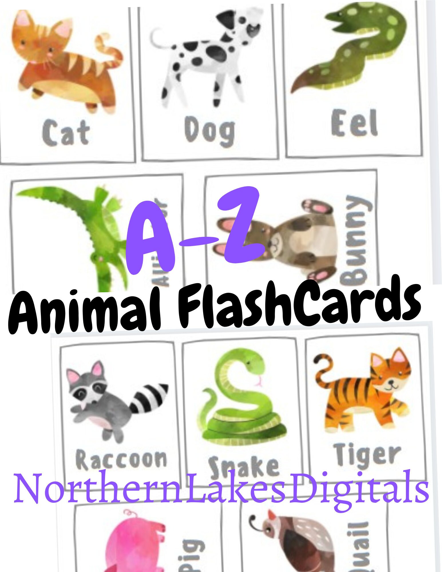 A-Z Animal Flashcards Printable Pdf Montessori Preschool - Etsy