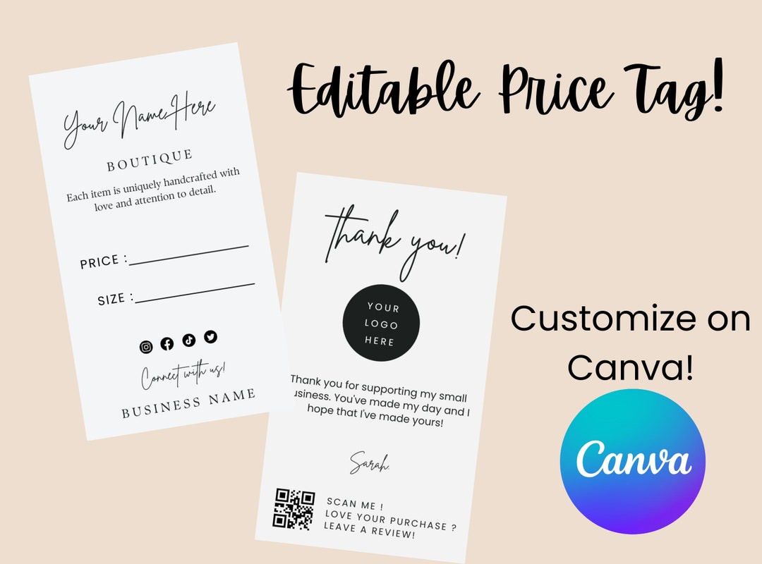 Editable Clothing Tags, Boutique Price Tags, Canva Template, Customize ...