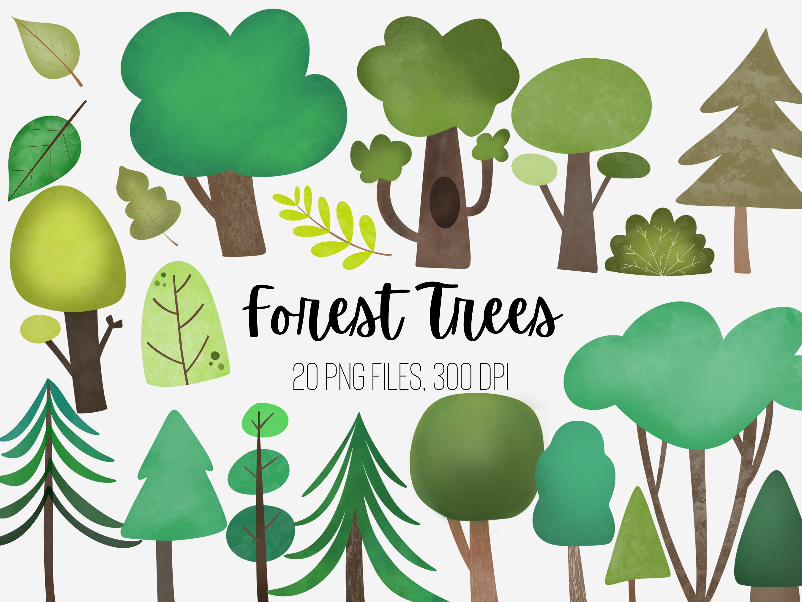 Forest Trees Clipart, Water Color Clipart, 20 PNG Images, Clipart, Hand ...